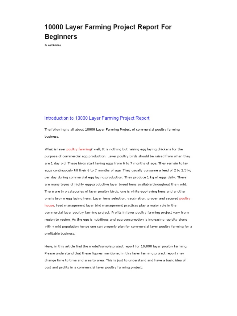 Layer Farming Project Report For Beginners Agri Farming | PDF | Poultry ...