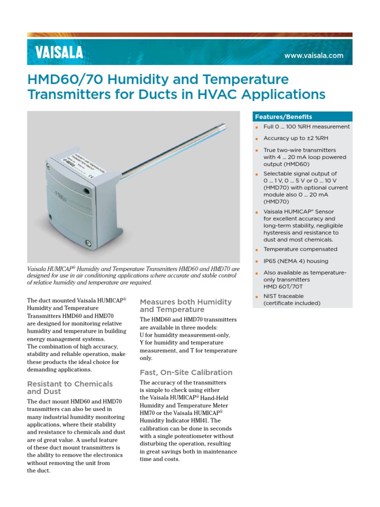 Temperature Humidity Transmitter Vaisala HMD60-70 PDF | PDF | Relative ...