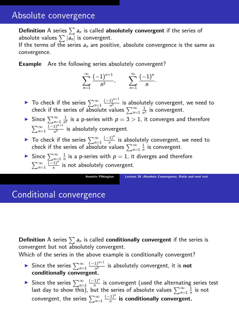 Absolute Convergence: Annette Pilkington Lecture 28:absolute ...
