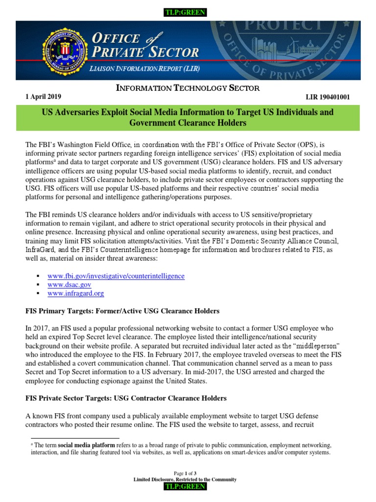 FBI Social Media Targeting Clearance Holders | PDF | Classified ...