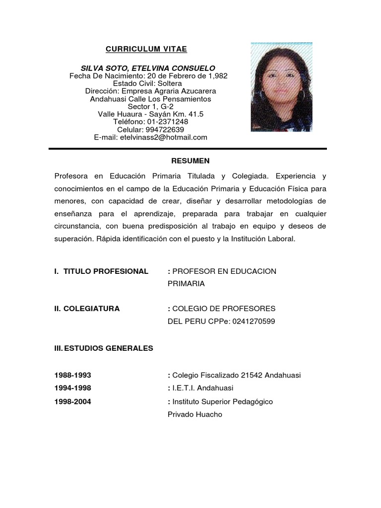 CURRICULUM VITAE DOCENTE MODIFICADO.docx | Educación primaria | Microsoft