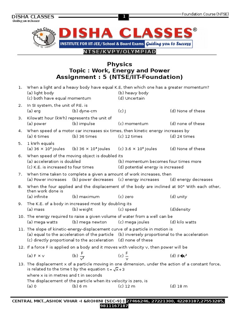 School Foundation Course (Work, Energy and Power Physics) | PDF ...
