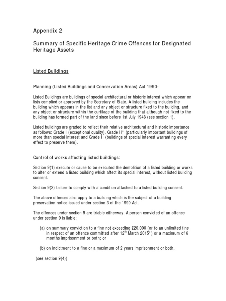 Summary of Specific Heritage Crime Offences For Designated Heritage ...