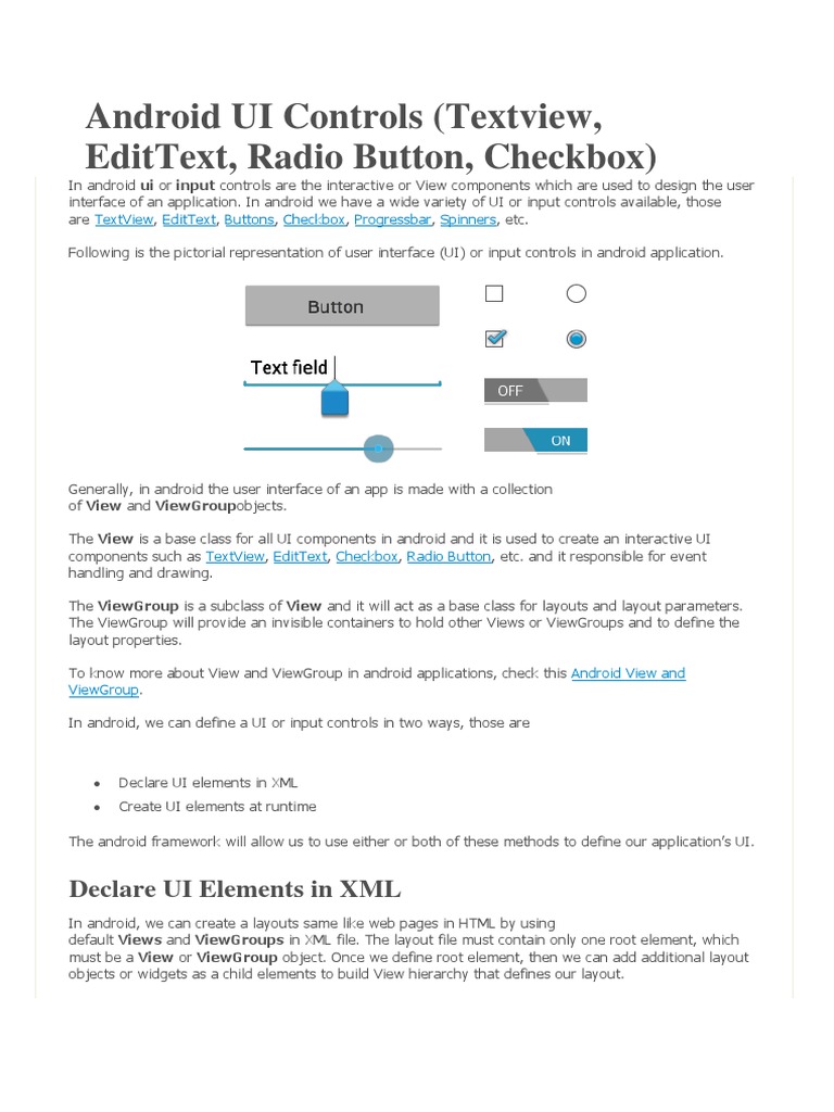 Android Ui Controls Textview Edittext Radio Button Checkbox Pdf Widget Gui User 0759