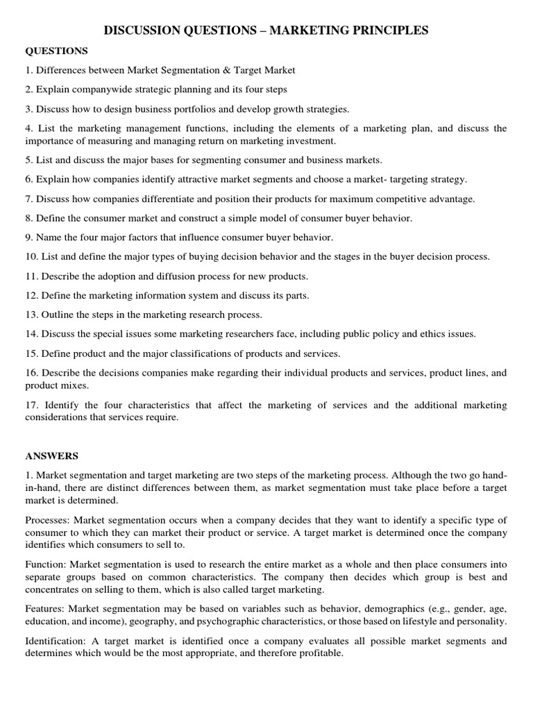 Discussion Questions - Marketing Principles | PDF | Market Segmentation | Consumer Behaviour