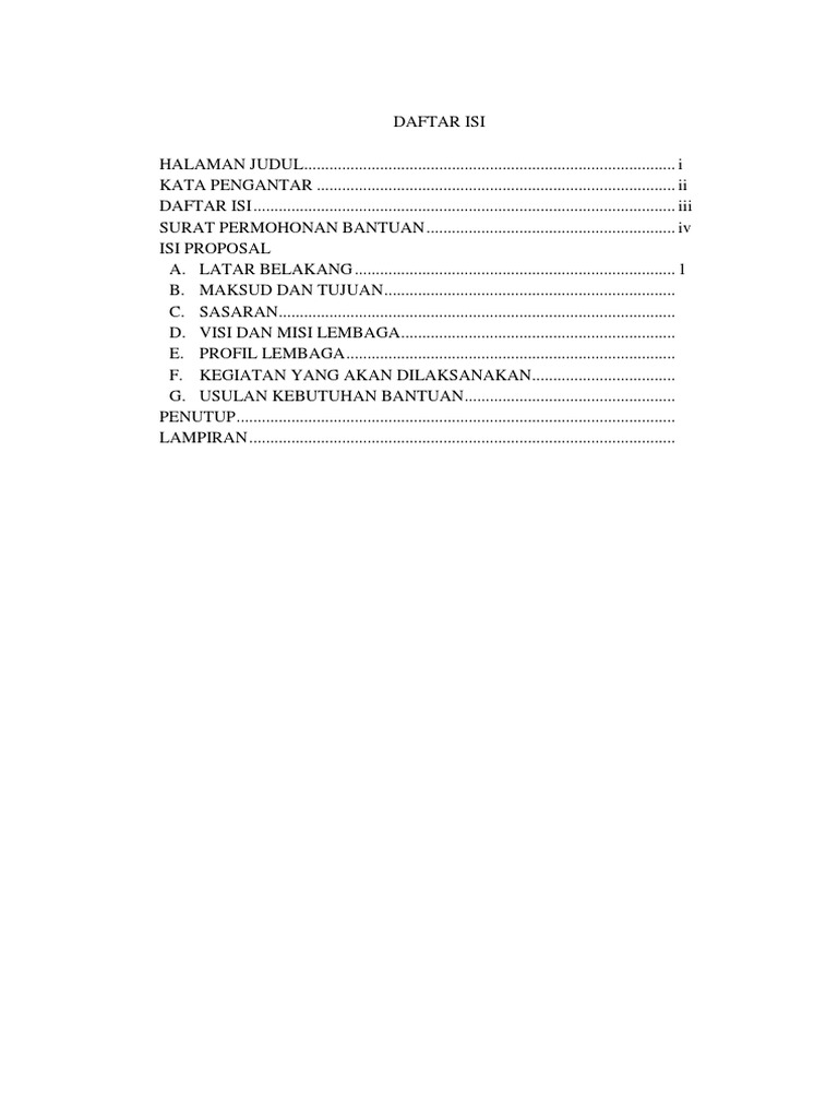 Daftar Isi Proposal BLK | PDF