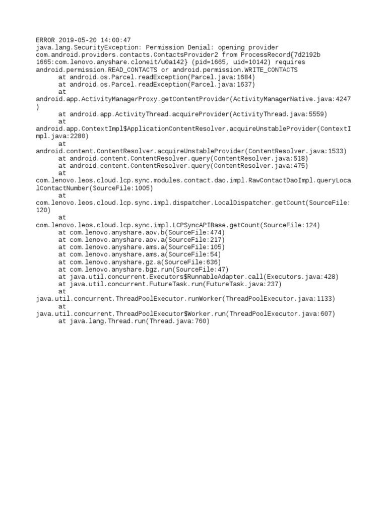 Android SecurityException: Contacts Permission Denial | PDF