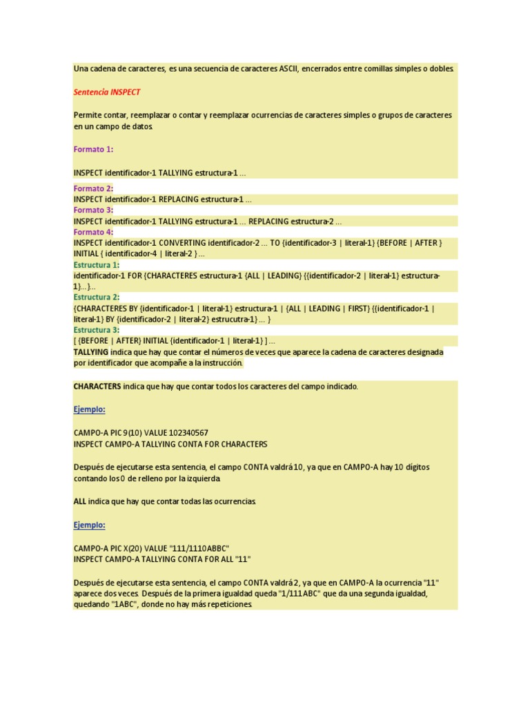 Manejo de Cadenas en Cobol | PDF | Cadena (informática) | Ascii