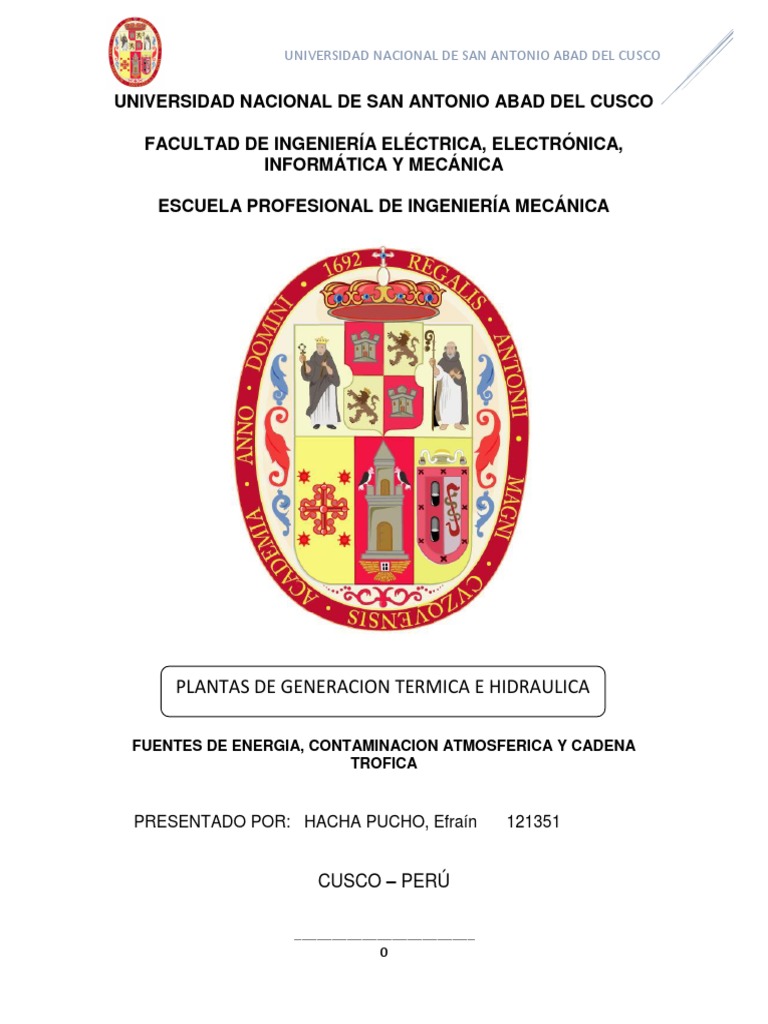 Efrain Hacha Pucho 1er. Trab. Plantas Termicas | PDF | Contaminación | La contaminación del aire