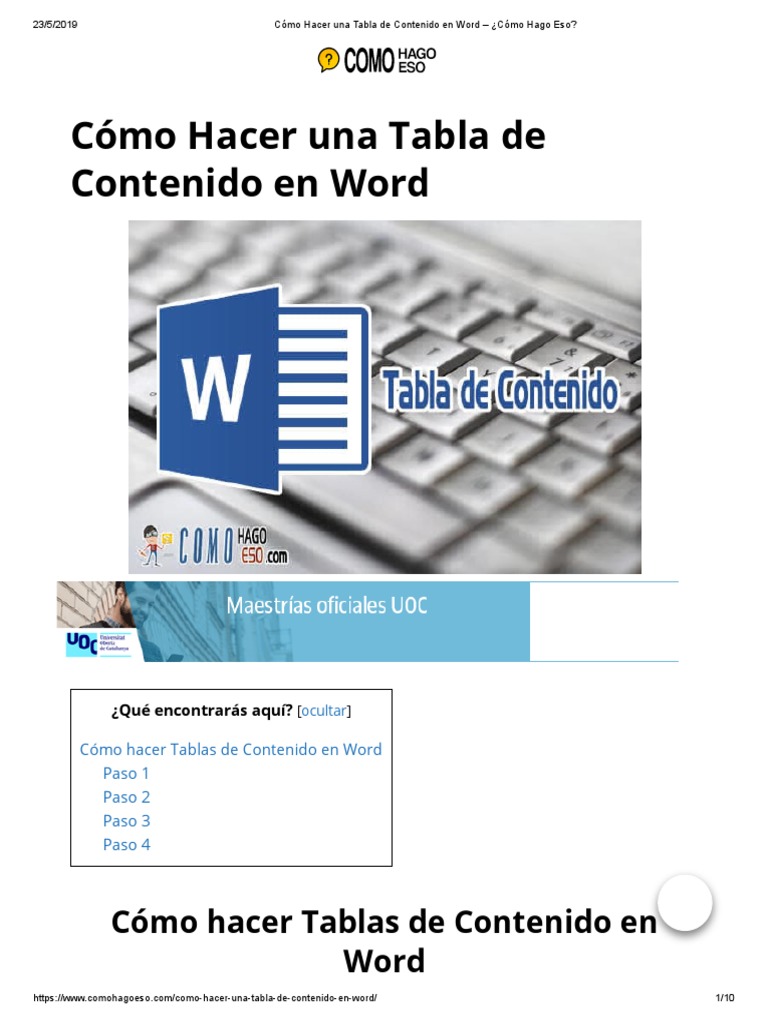 Cómo Hacer Una Tabla de Contenido en Word - ¿Cómo Hago Eso | PDF ...