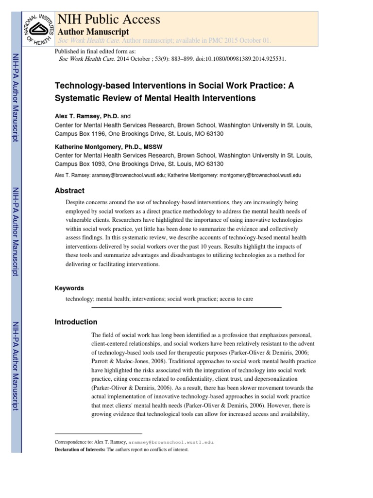 Technology in Social Work: A Systematic Review of the Use and ...