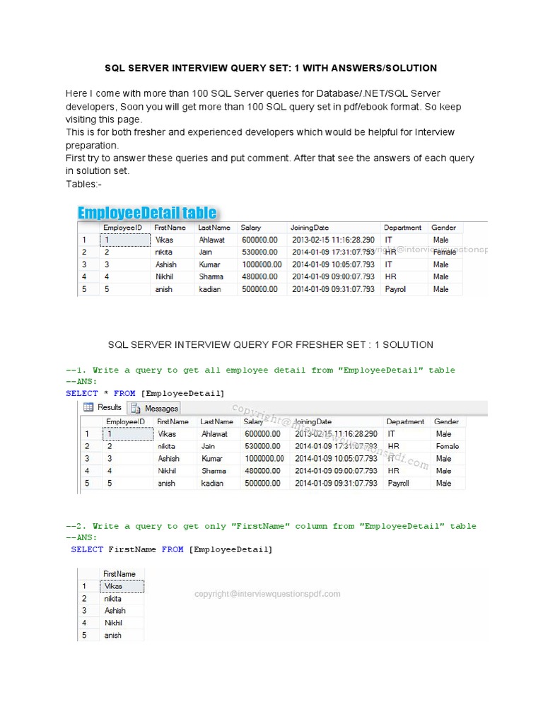 SQL SERVER INTERVIEW QUERY SET 1 | PDF | Microsoft Sql Server | Information Science