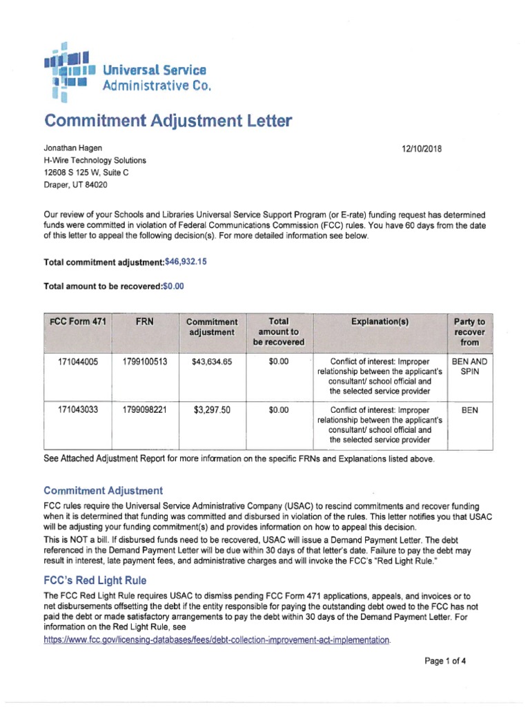Commitment Adjustment Letter | PDF | Federal Communications Commission ...