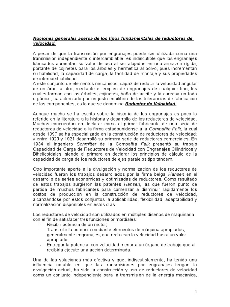 Clasificación y tipos fundamentales de reductores de velocidad | PDF ...