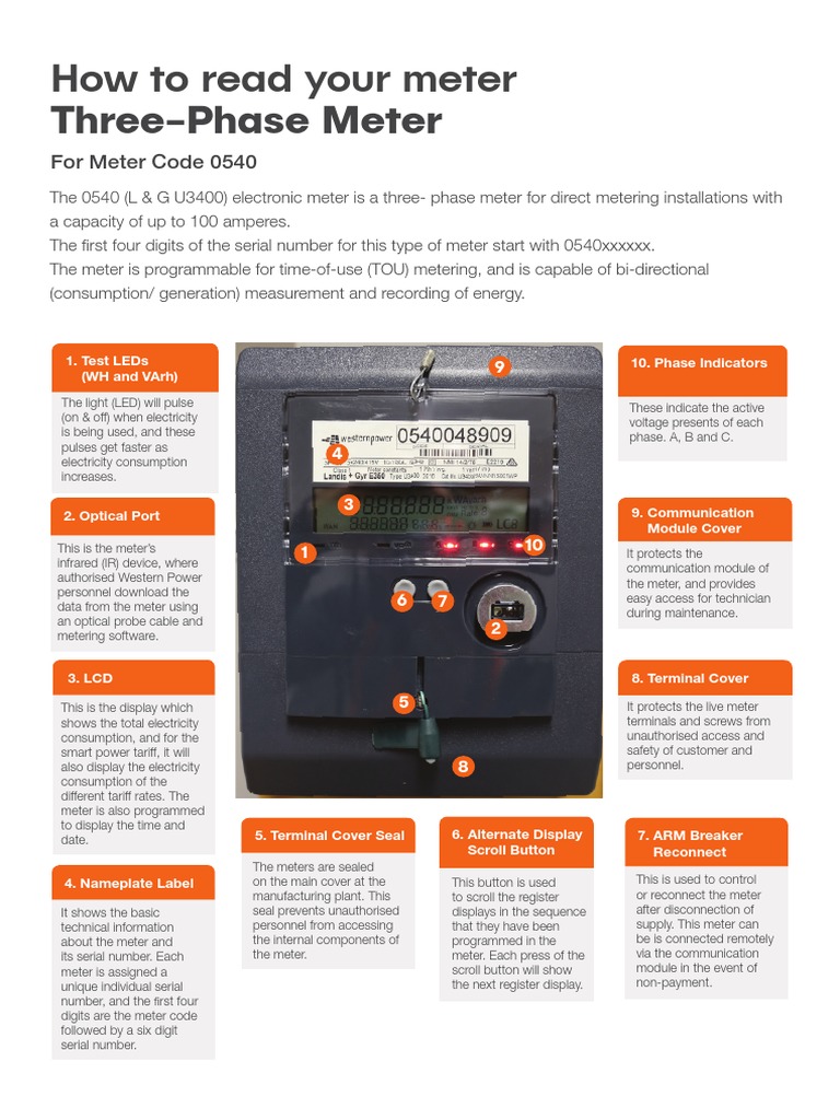How To Read Your Three Phase Meter 0540 | PDF | Light Emitting Diode ...