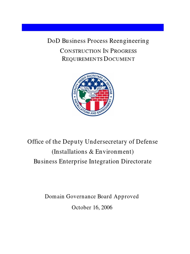 Dod Business Process Reengineering C I P R D: Onstruction N Rogress ...