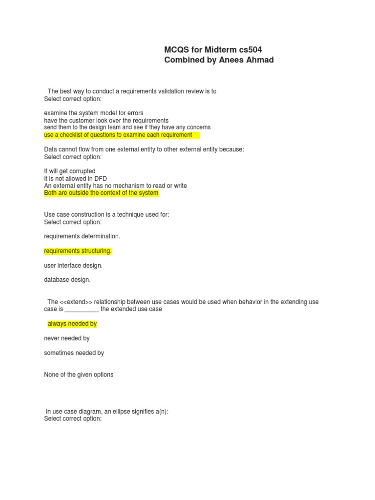 CS504 Midterm MCQs on Software Engineering | PDF | Class (Computer Programming) | Object ...