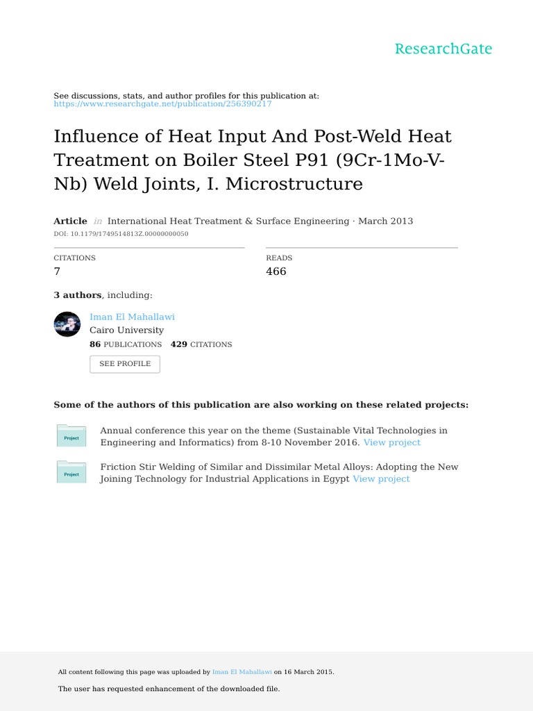 Influence of Heat Input and Post-Weld Heat Treatment On Boiler Steel ...
