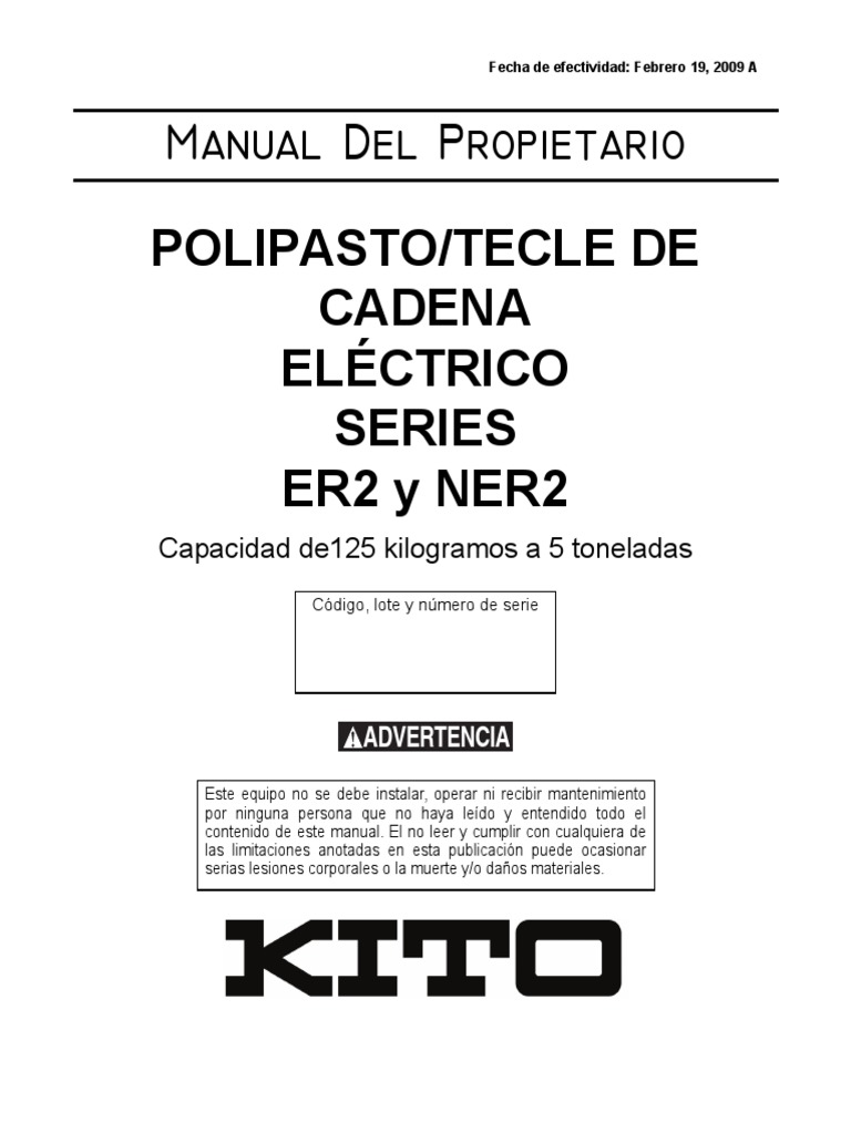 Manual Polipasto ER2/NER2 y Refacciones | PDF | Engranaje | Embrague