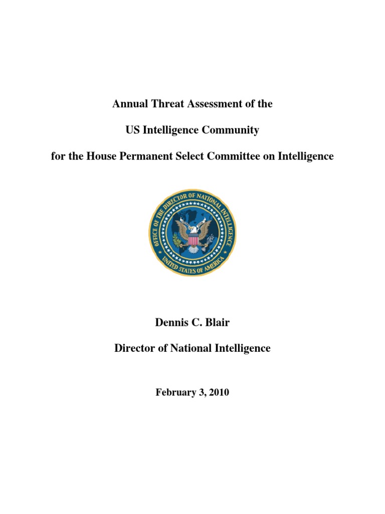 Annual Threat Assessment of The US Intelligence Community For The House ...