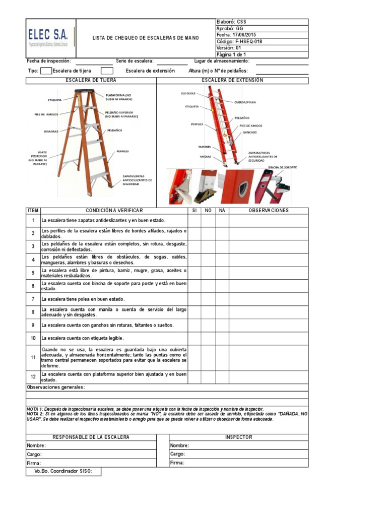 F-Hseq-018 Lista de Chequeo para Escaleras de Mano. - Ok | PDF