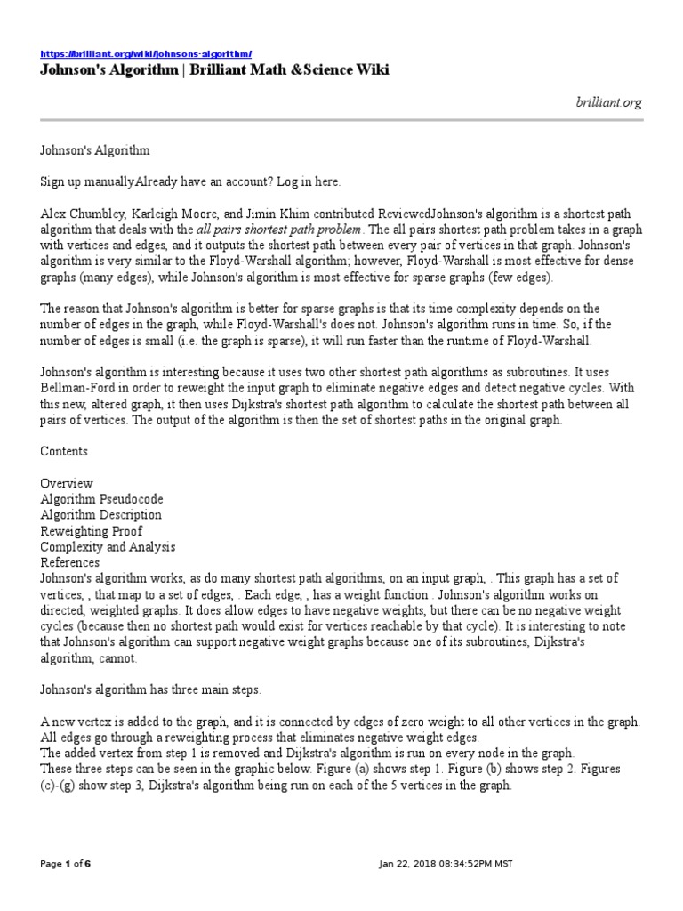 Johnsons Algorithm Brilliant Math Amp Science Wiki | PDF | Vertex (Graph Theory) | Combinatorics