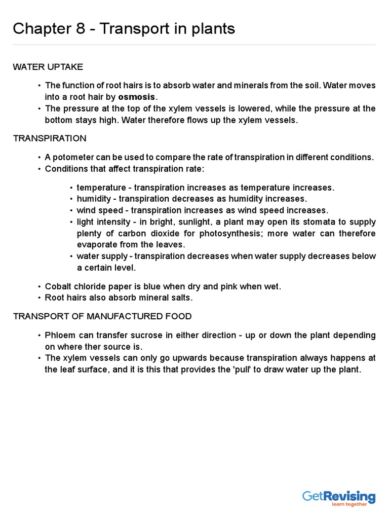 Chapter 8 - Transport in Plants | PDF | Social Science | Home & Garden