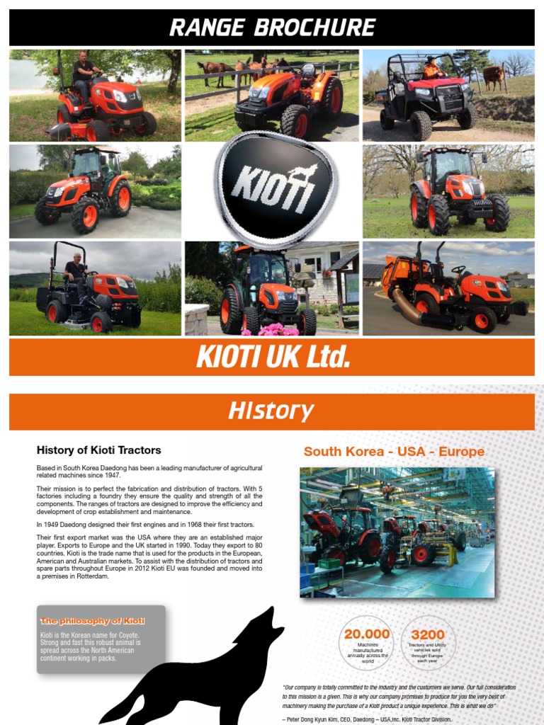 Kioti Product Range Brochure 2018 Ingles | PDF | Tractor | Transmission ...