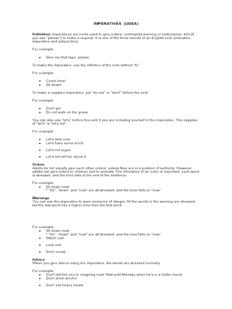 IMPERATIVES | PDF | Grammatical Conjugation | Linguistic Typology IMPERATIVES | PDF | Grammatical Conjugation | Linguistic Typology