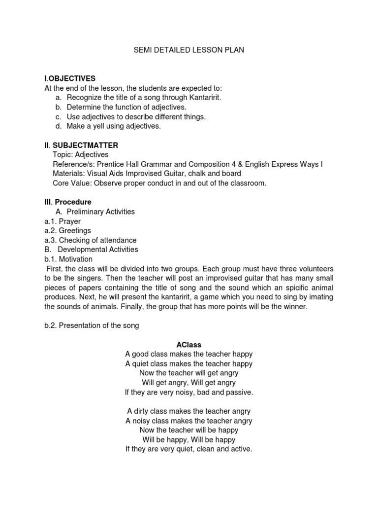 Lesson Plan For Final Demonstration | PDF | Noun | Adjective