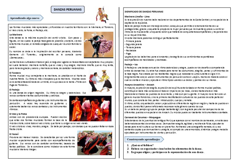 Danzas Peruanas Pdf Bailes Las Artes Escénicas