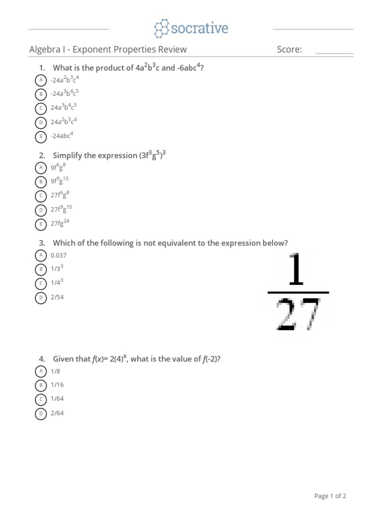 Exponent Properties Review Quiz | PDF | Teaching Methods & Materials ...