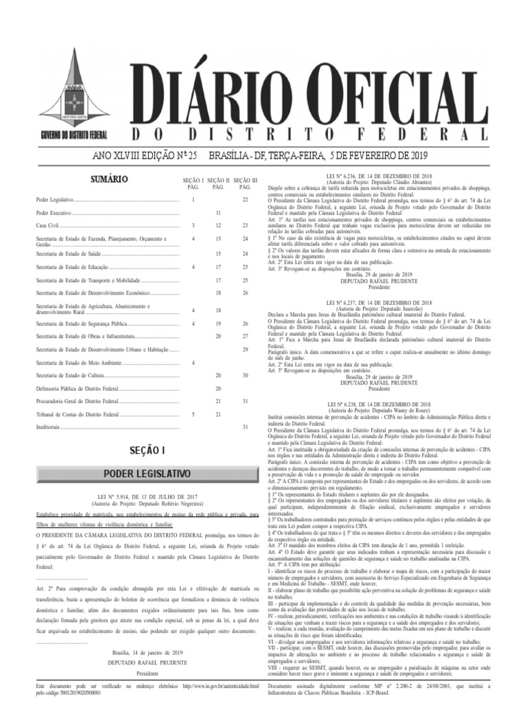 Dodf 025 05-02-2019 Integra | PDF | Estatuto | Serviço civil