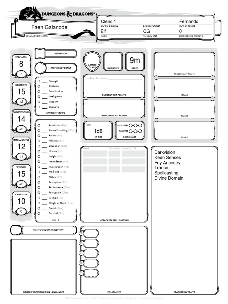 Faen Galanodel: Cleric 1 Fernando Elf CG 0 | PDF | Fantasy | Dungeons ...