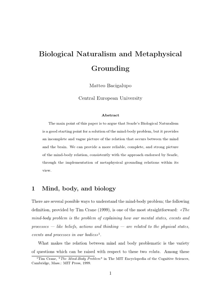 Biological Naturalism and Metaphysical Grounding: 1 Mind, Body, and ...