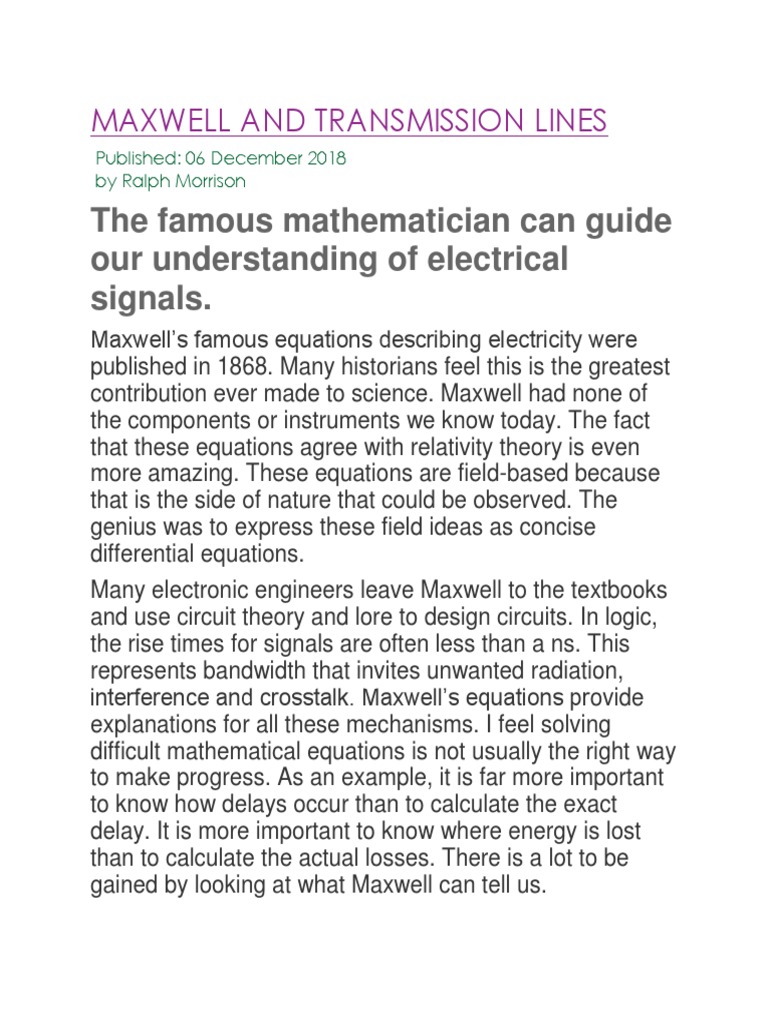 Understanding Maxwell's Equations in Transmission Lines | PDF ...
