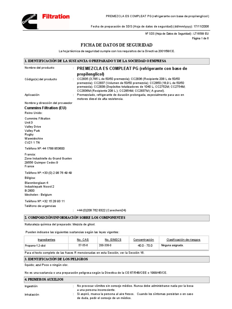 ES COMPLEAT PG PREMIX (Propylene Glycol Based Coolant) CC2836 | PDF ...