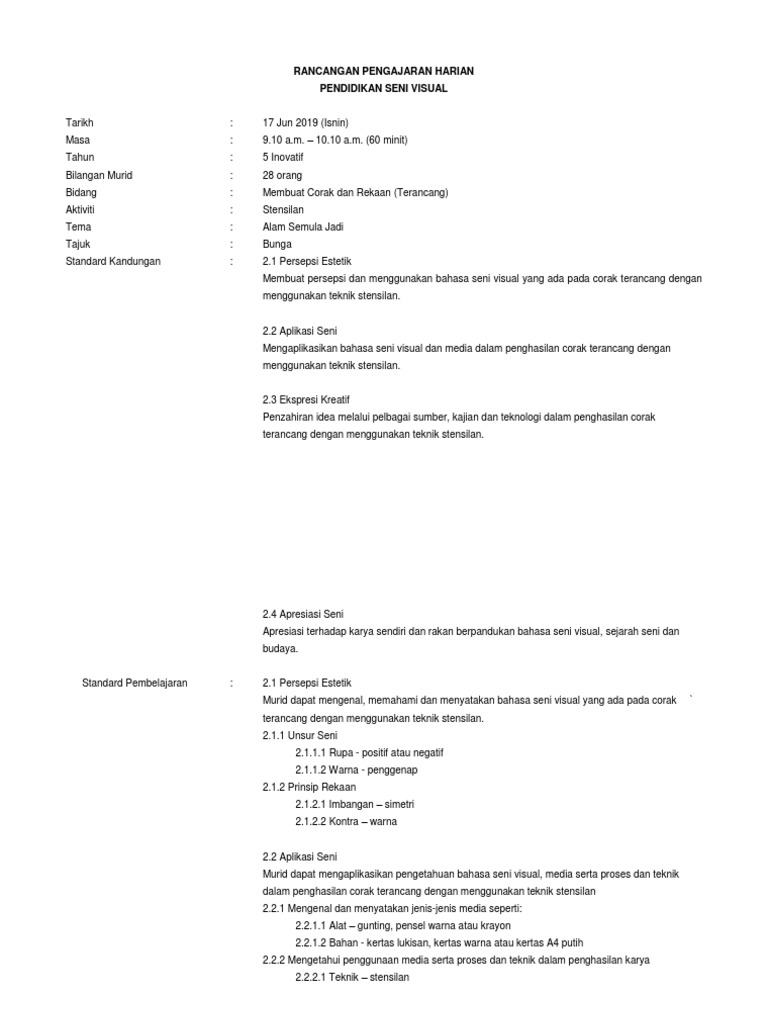 Seni Visual: Stensilan untuk Tahun 5 | PDF