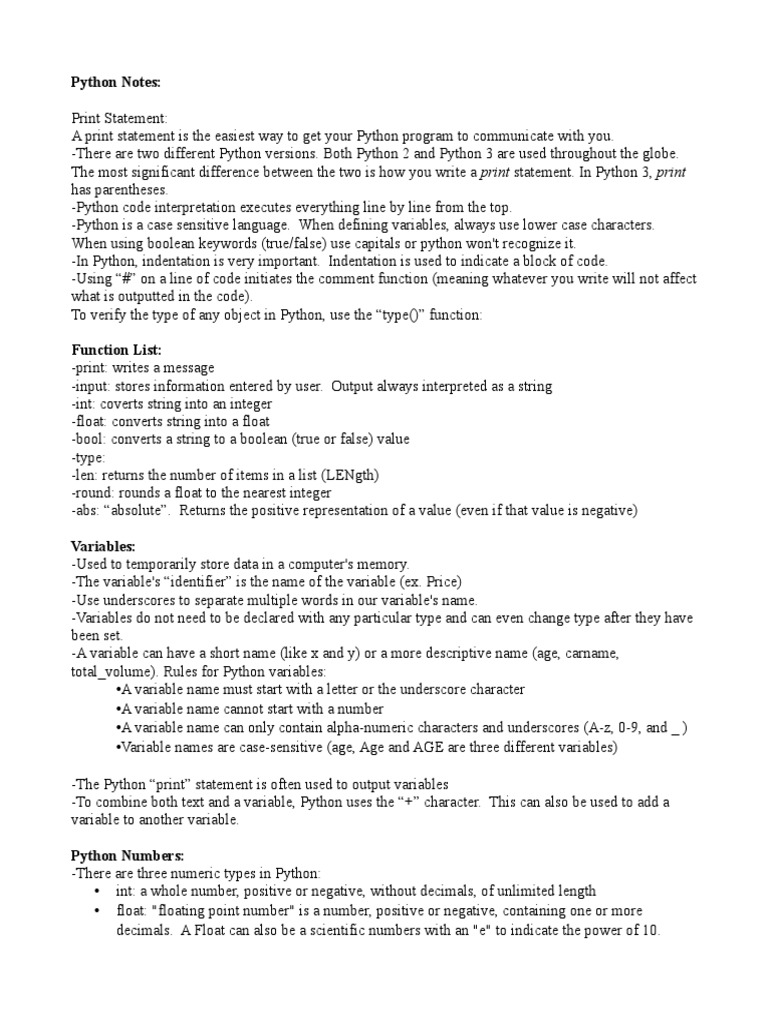 Python Notes | PDF | Boolean Data Type | Data Type Python Notes | PDF | Boolean Data Type | Data Type