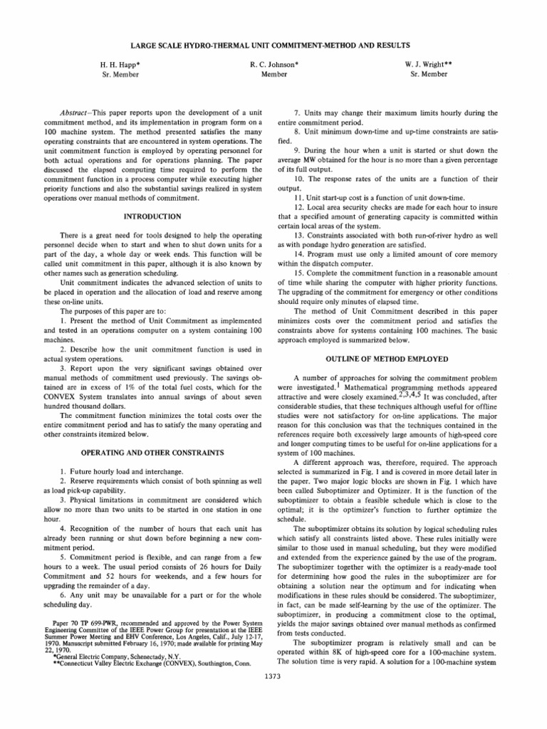 Scale Hydro-Thermal Unit Commitment-Method and Results Happ Wright | PDF | Subroutine ...