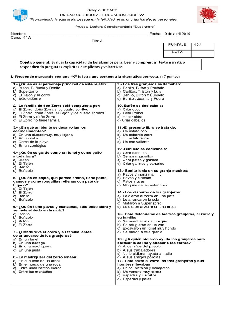 Prueba Complementaria Superzorro | PDF