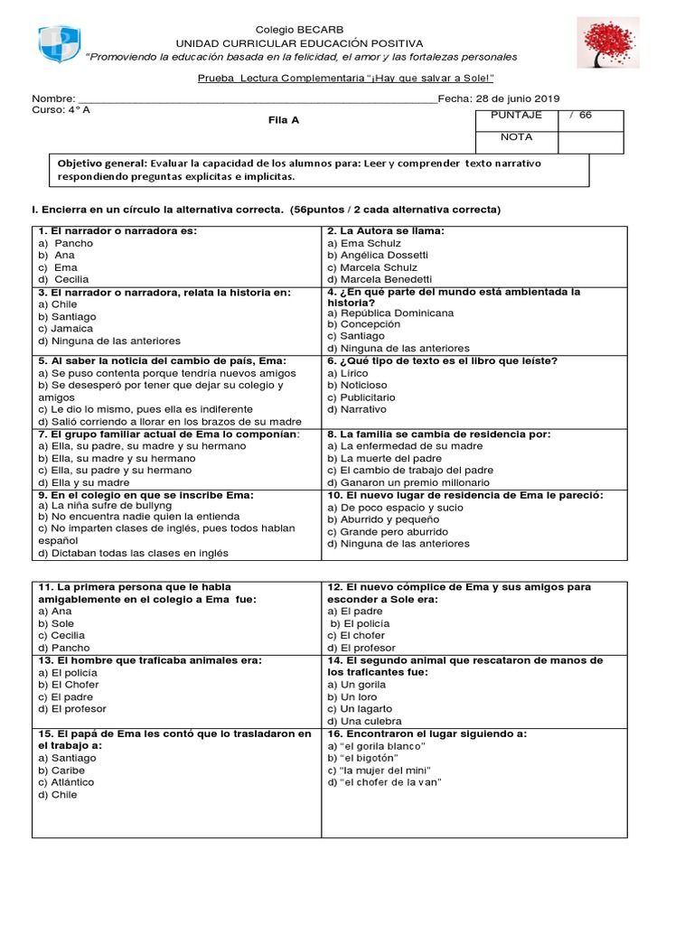 Prueba Complementaria ¡Hay Que Salvar A Sole! | PDF