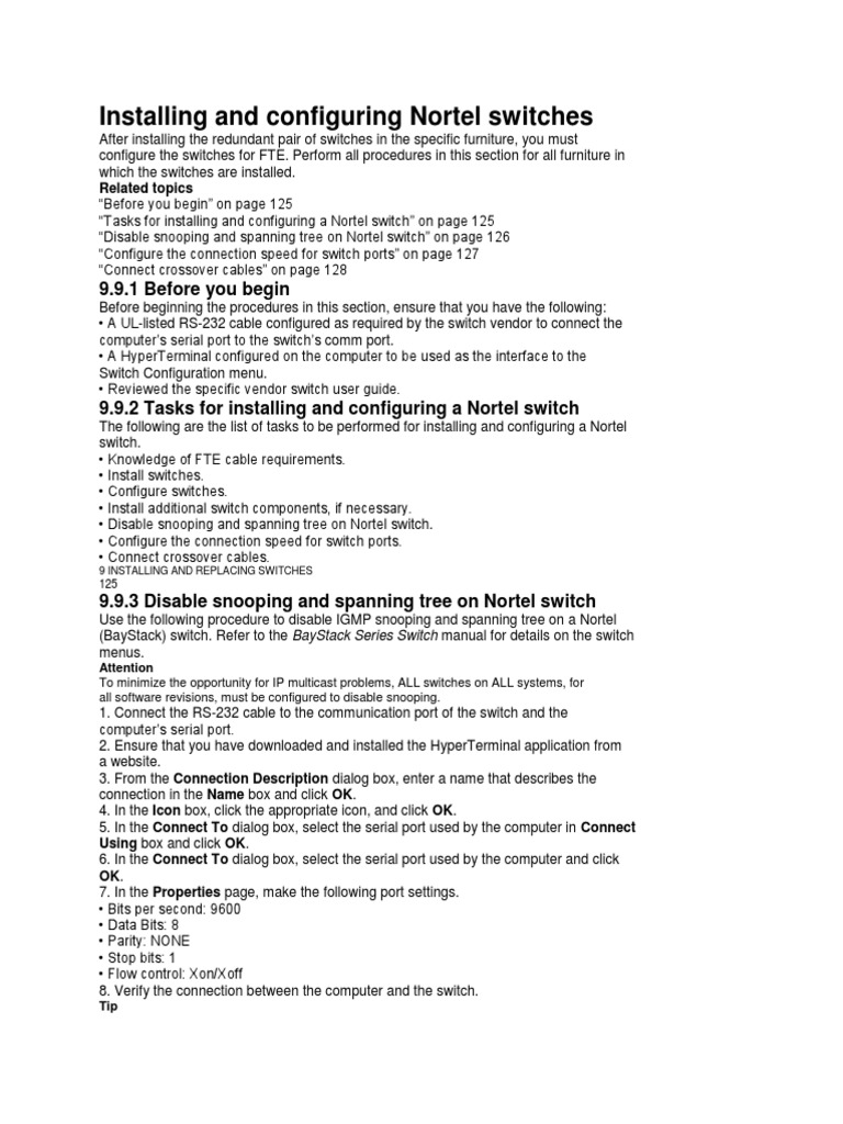 Installing and Configuring Nortel Switches: 9.9.1 Before You Begin ...