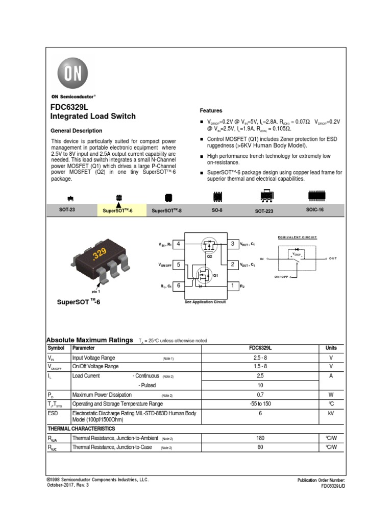 FDC6329L Integrated Load Switch: Features | PDF | Mosfet | Field Effect Transistor