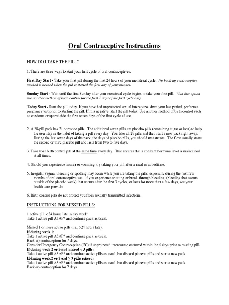 Oral Contraceptive Instructions | PDF | Combined Oral Contraceptive ...