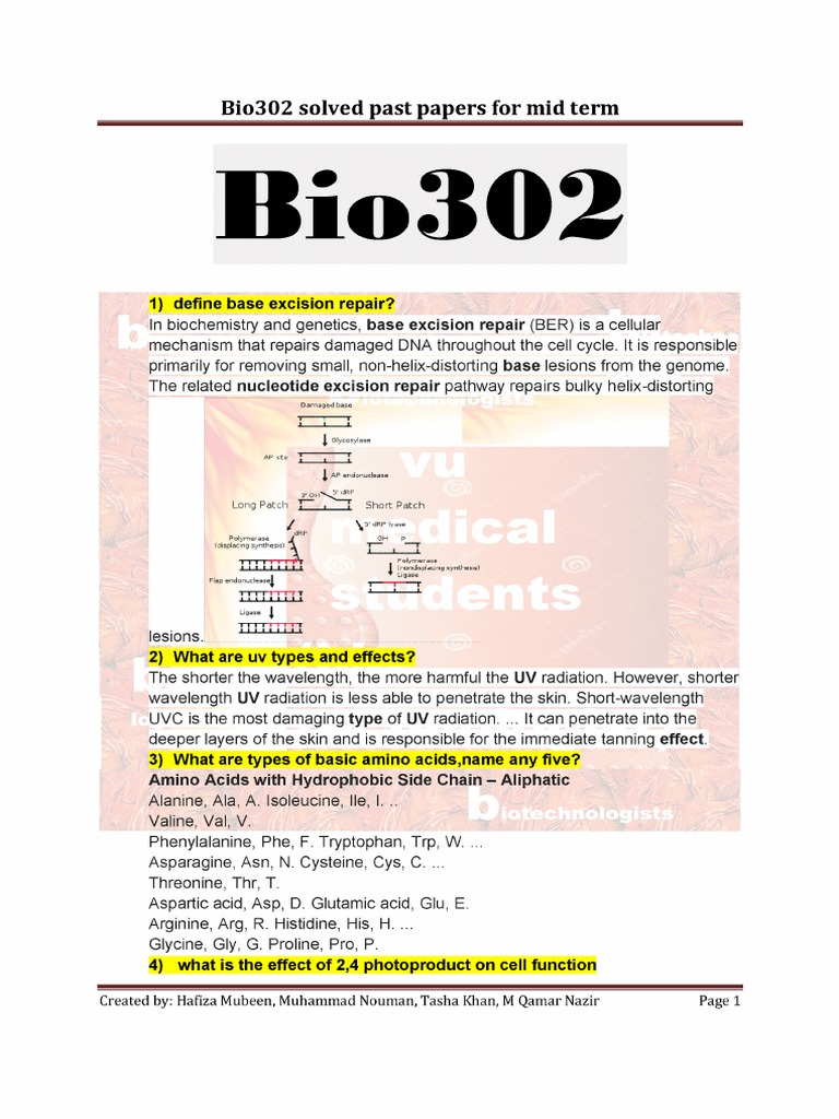 Bio302 Solved Past Papers For Mid Term | PDF
