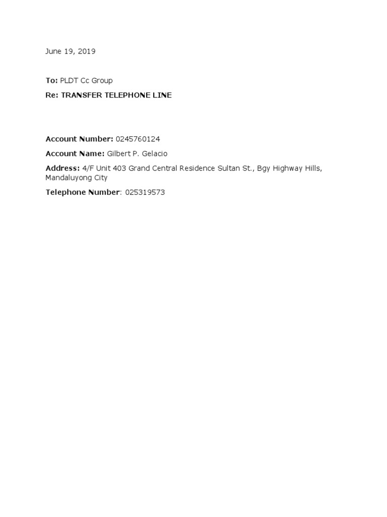 PLDT Transfer Letter | PDF