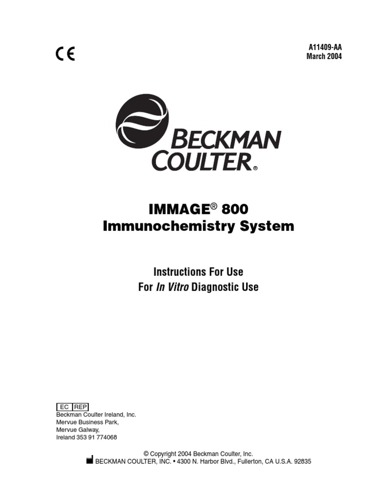 Beckman Coulter Immage 800 - User Manual 1 | PDF | Antibody | Light