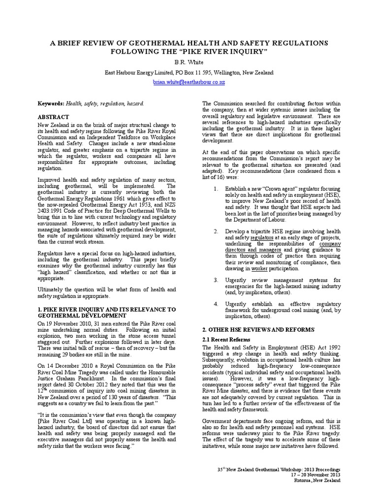 Geothermal Safety Regulations Review | PDF | Occupational Safety And ...