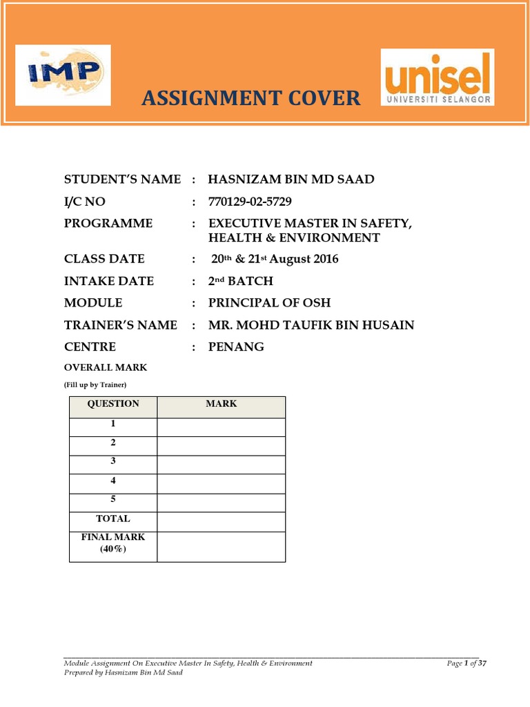 Principal of Osh-Assignment Osh | PDF | Occupational Safety And Health | Employment